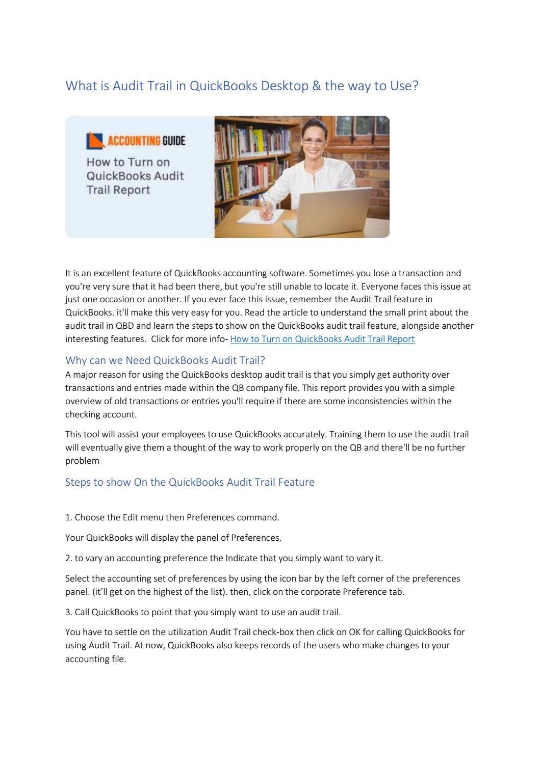 How To Turn on QuickBooks Audit Trail Report by accounting advice - Issuu
