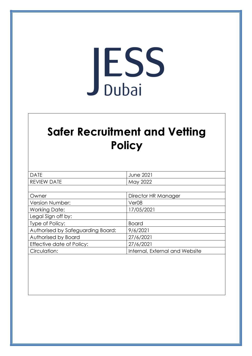 Safer Recruitment Policy by JESS Dubai - Issuu