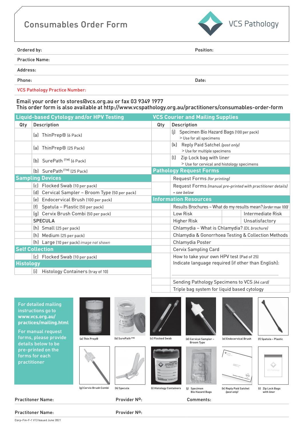 Consumable Order Form by Victorian Cytology Service - Issuu