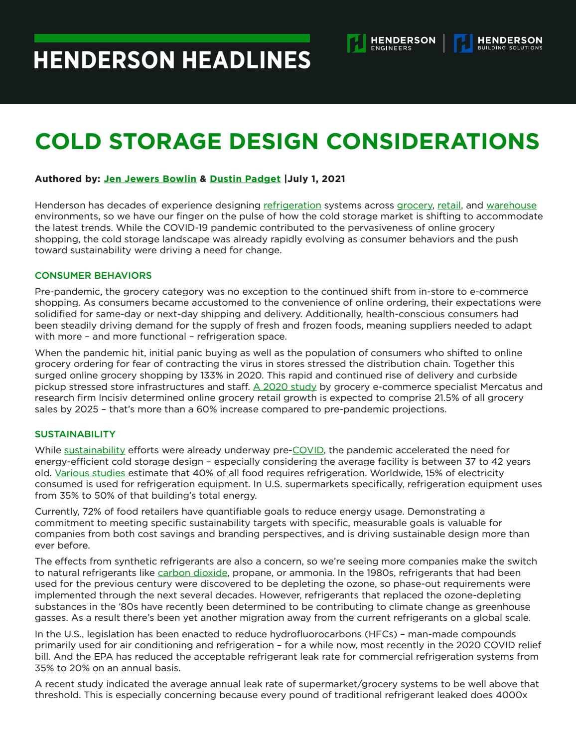 Cold Storage Design Considerations by hendersonengineers - Issuu