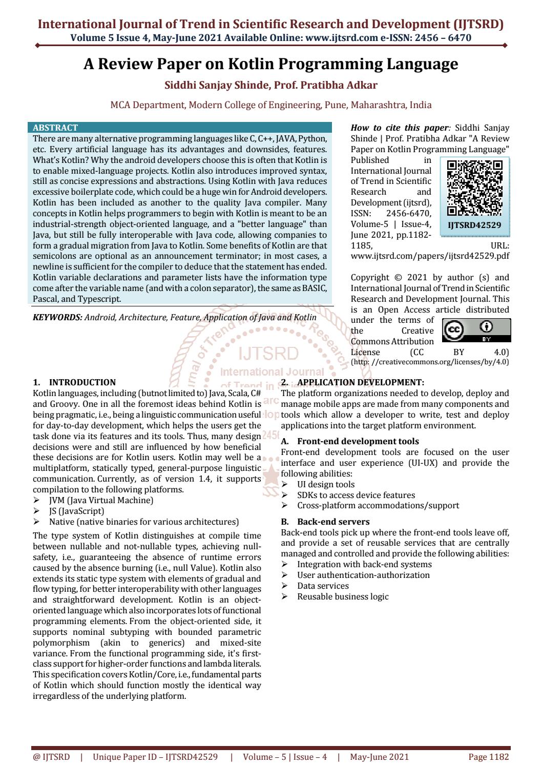 A Review Paper on Kotlin Programming Language by International Journal ...