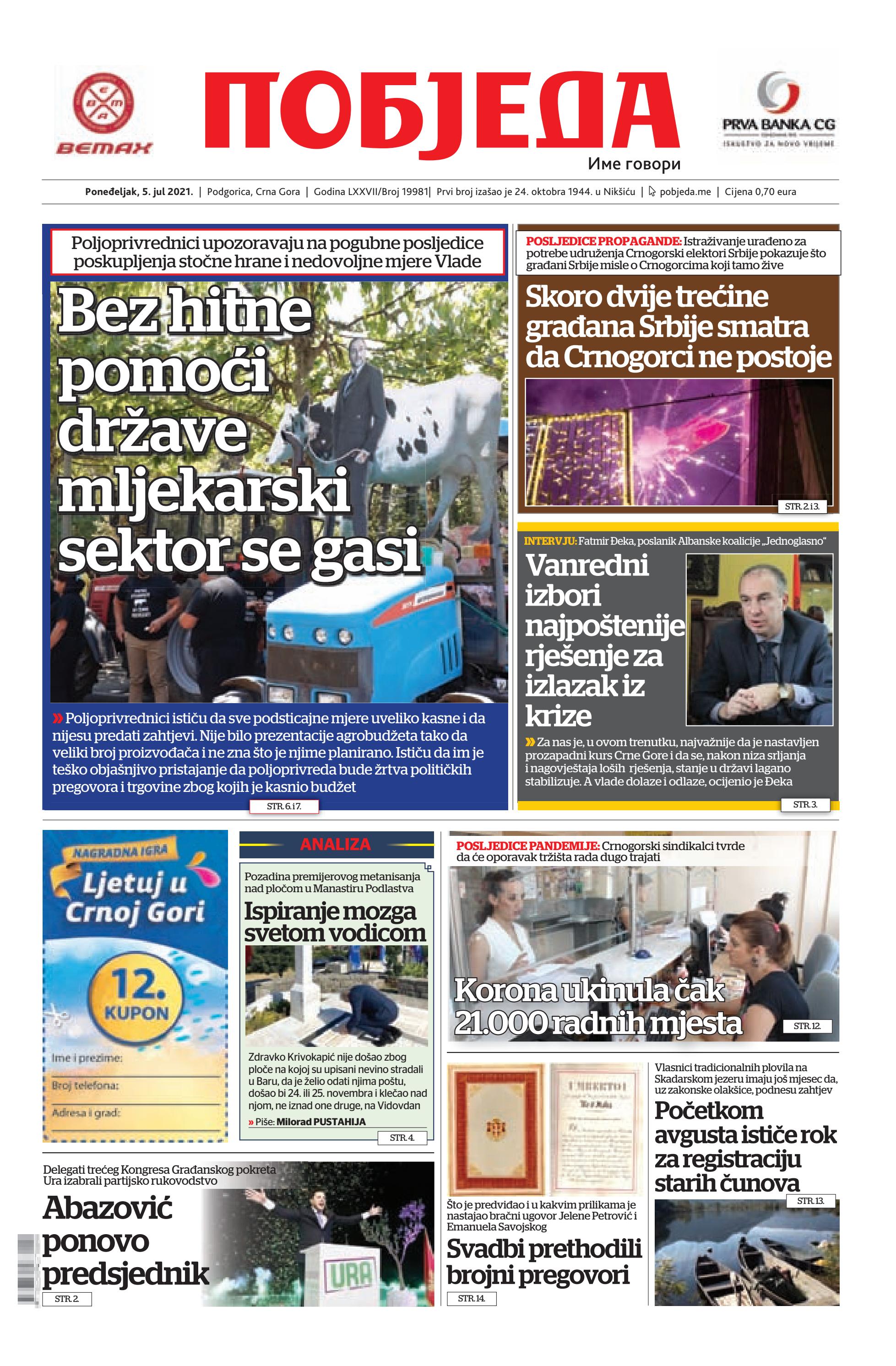 Dnevni list Pobjeda 05.07.2021. by Pobjeda - Issuu