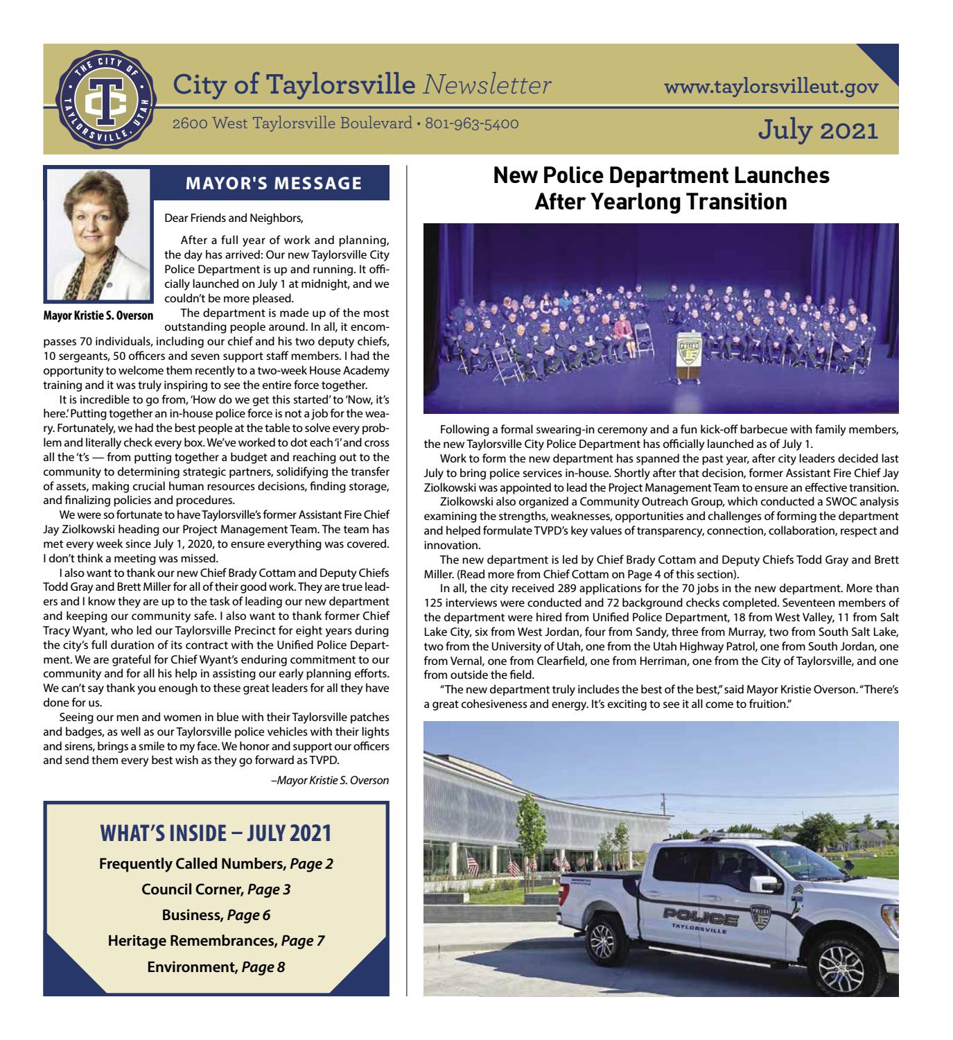 Taylorsville City Newsletter | July 2021 by The City Journals - Issuu