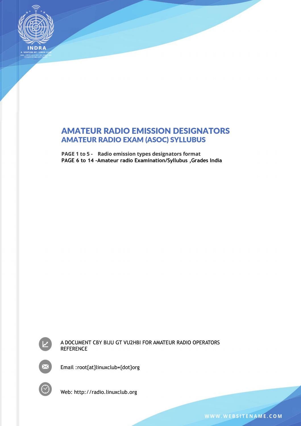 Radio emission types designators format for ham radio (India) by AARS ...