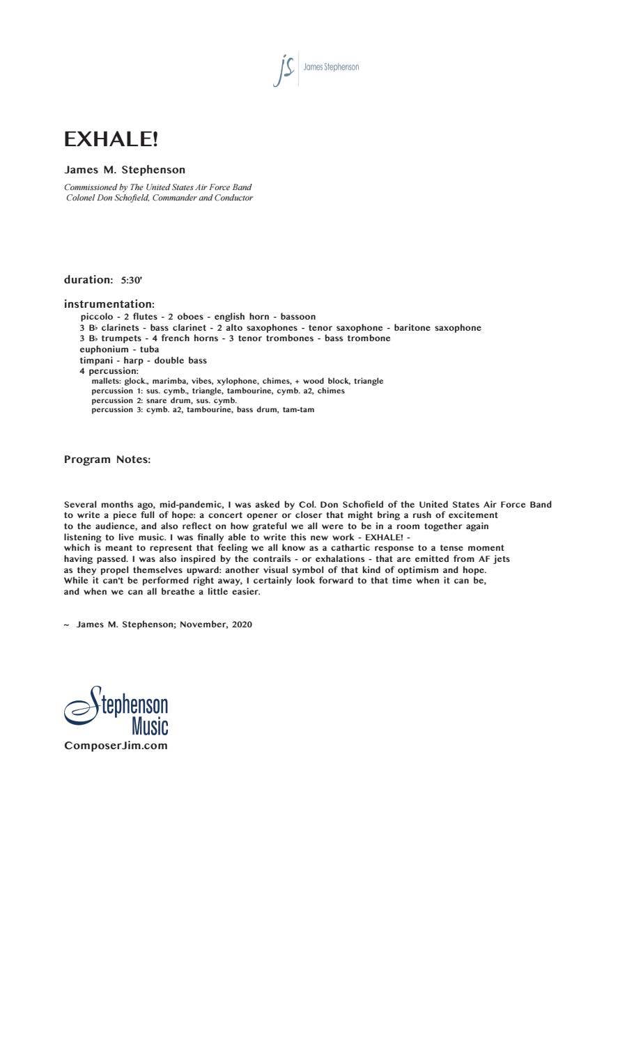 EXHALE! - for concert band by StephensonMusic - Issuu