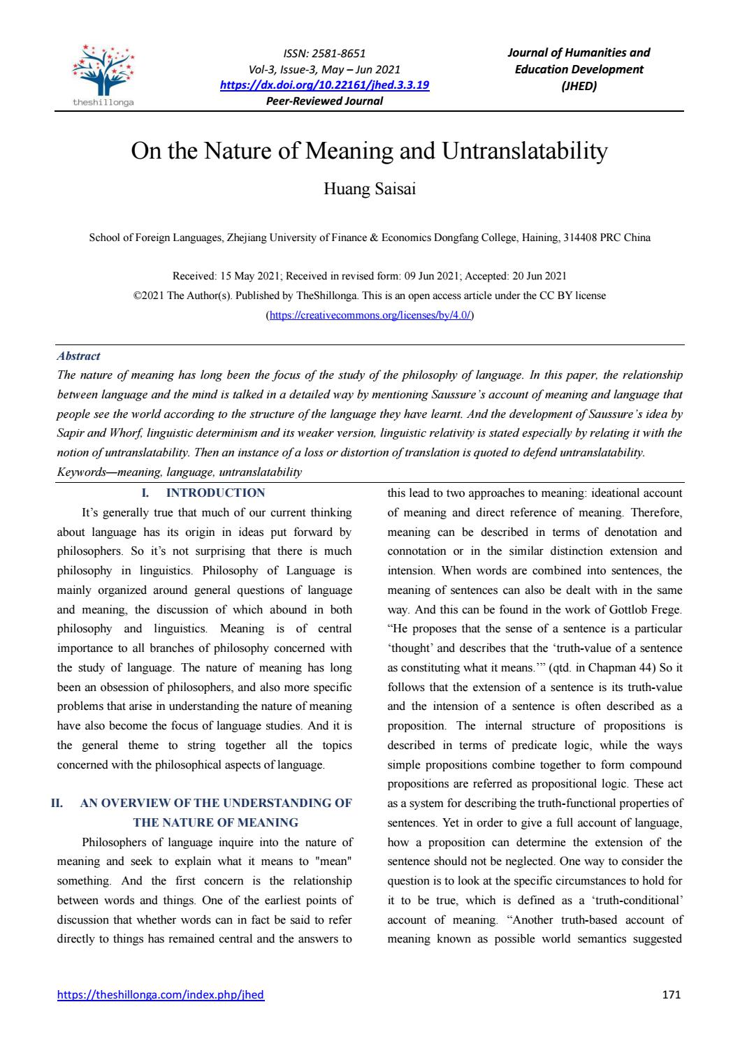 On the Nature of Meaning and Untranslatability by Mamta Agarwal - Issuu