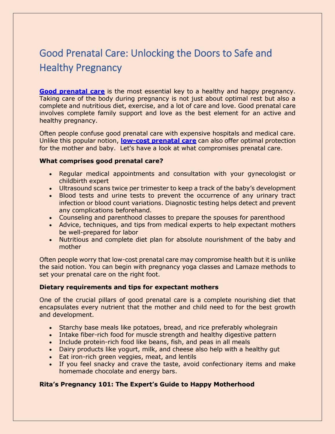 Good Prenatal Care: Unlocking the Doors to Safe and Healthy Pregnancy ...