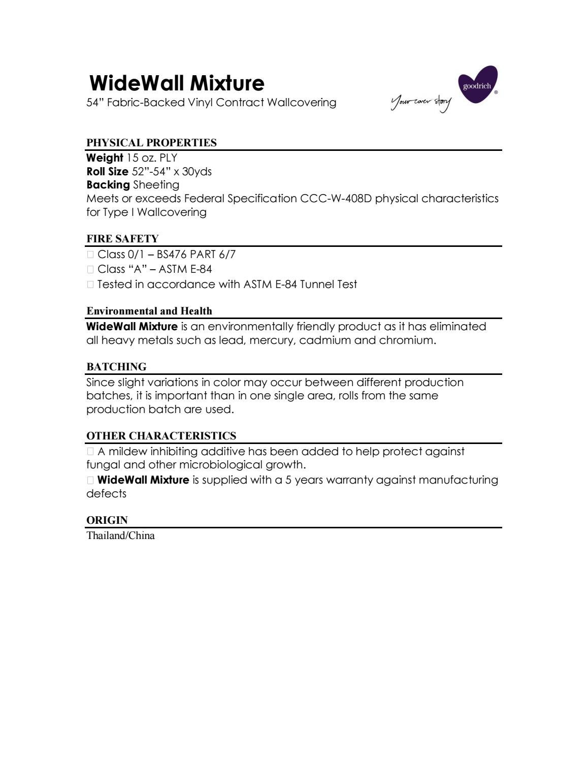 Specification Sheet - WIDEWALL MIXTURE Wallcovering | คอลเลคชั่น ...