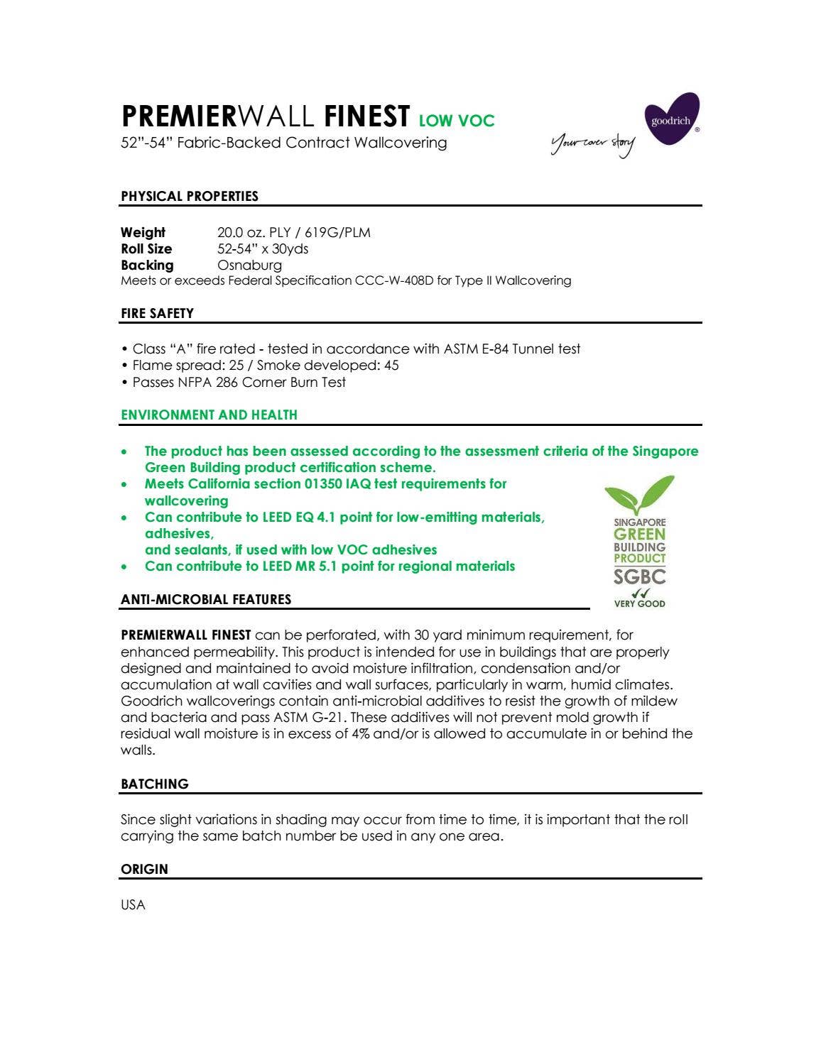 Specification Sheet - Premierwall FINEST Wallpaper | คอลเลคชั่น ...