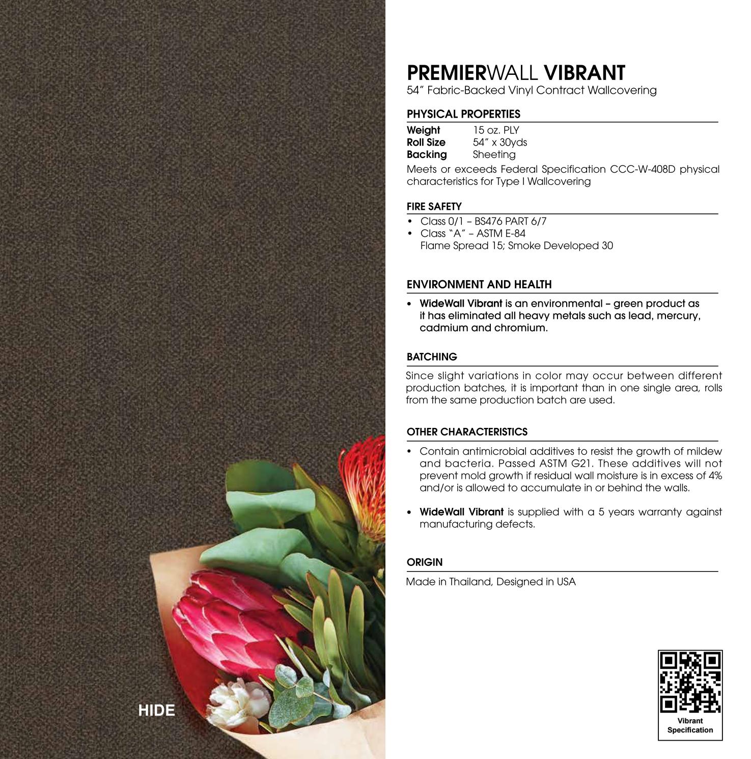 Specification Sheet - WIDEWALL VIBRANT Wallcovering | คอลเลคชั่น ...