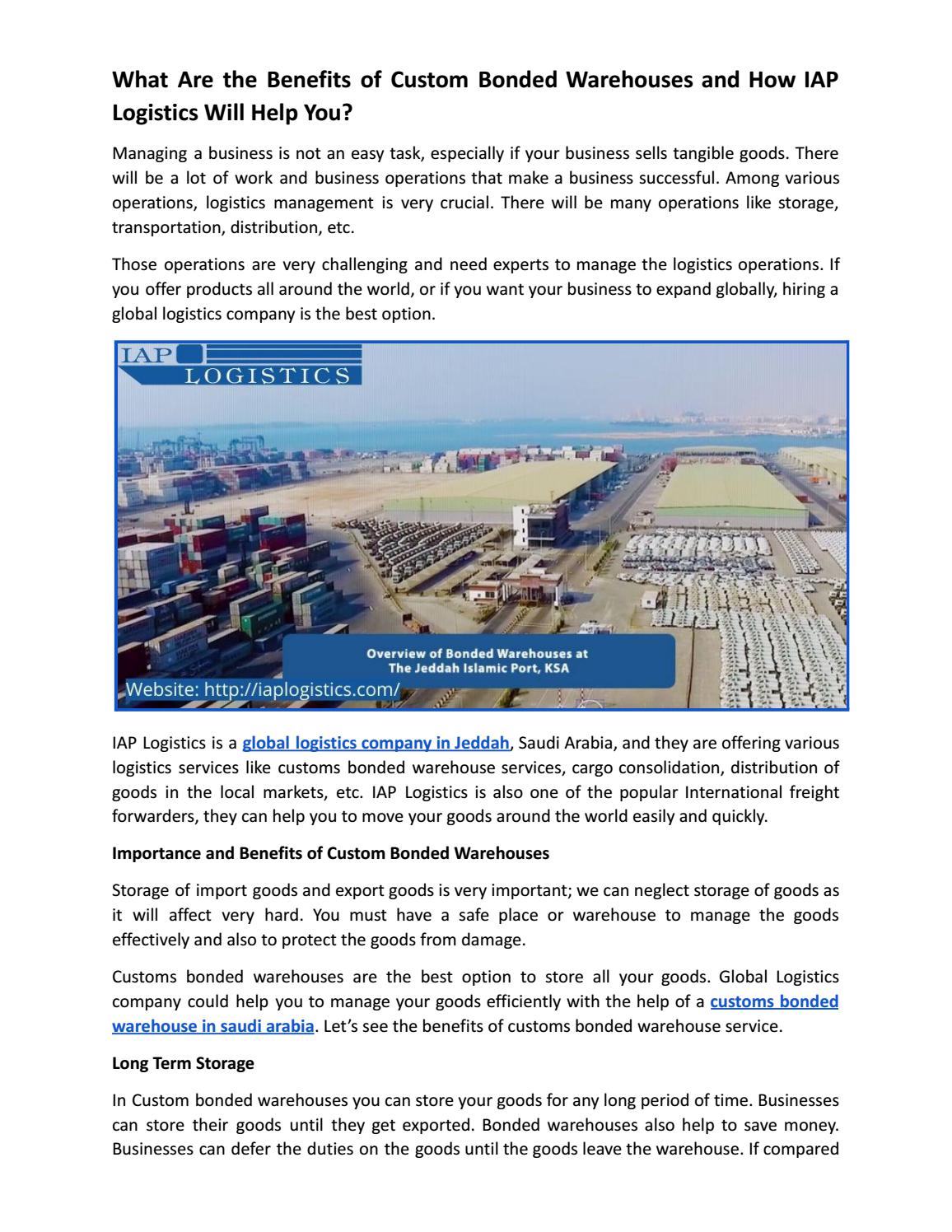 What Are the Benefits of Custom Bonded Warehouses and How IAP Logistics ...