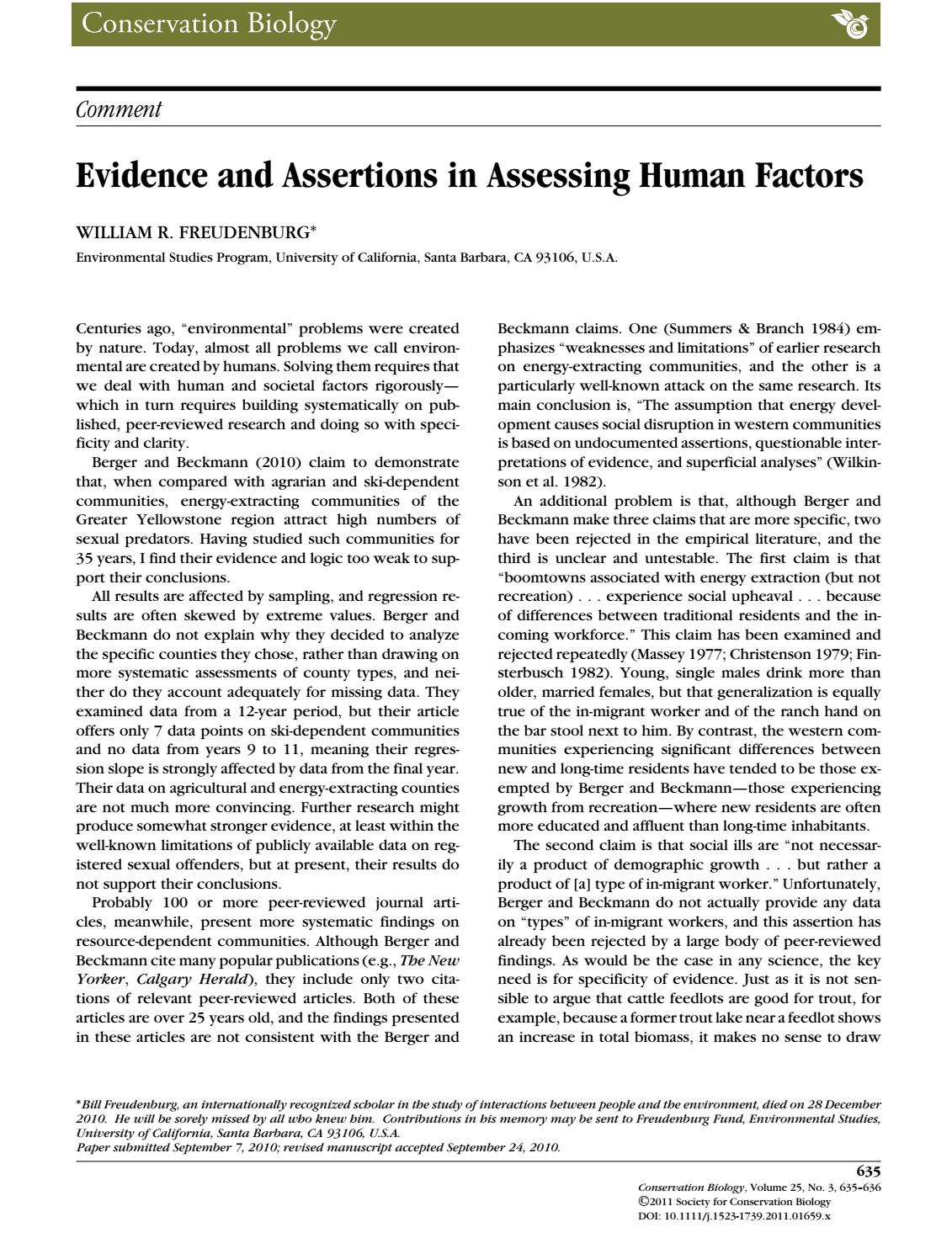 Evidence and Assertions in Assessing Human Factors by ...