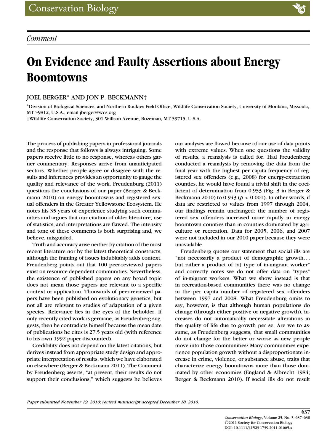 On evidence and faulty assertions about energy boomtowns by ...