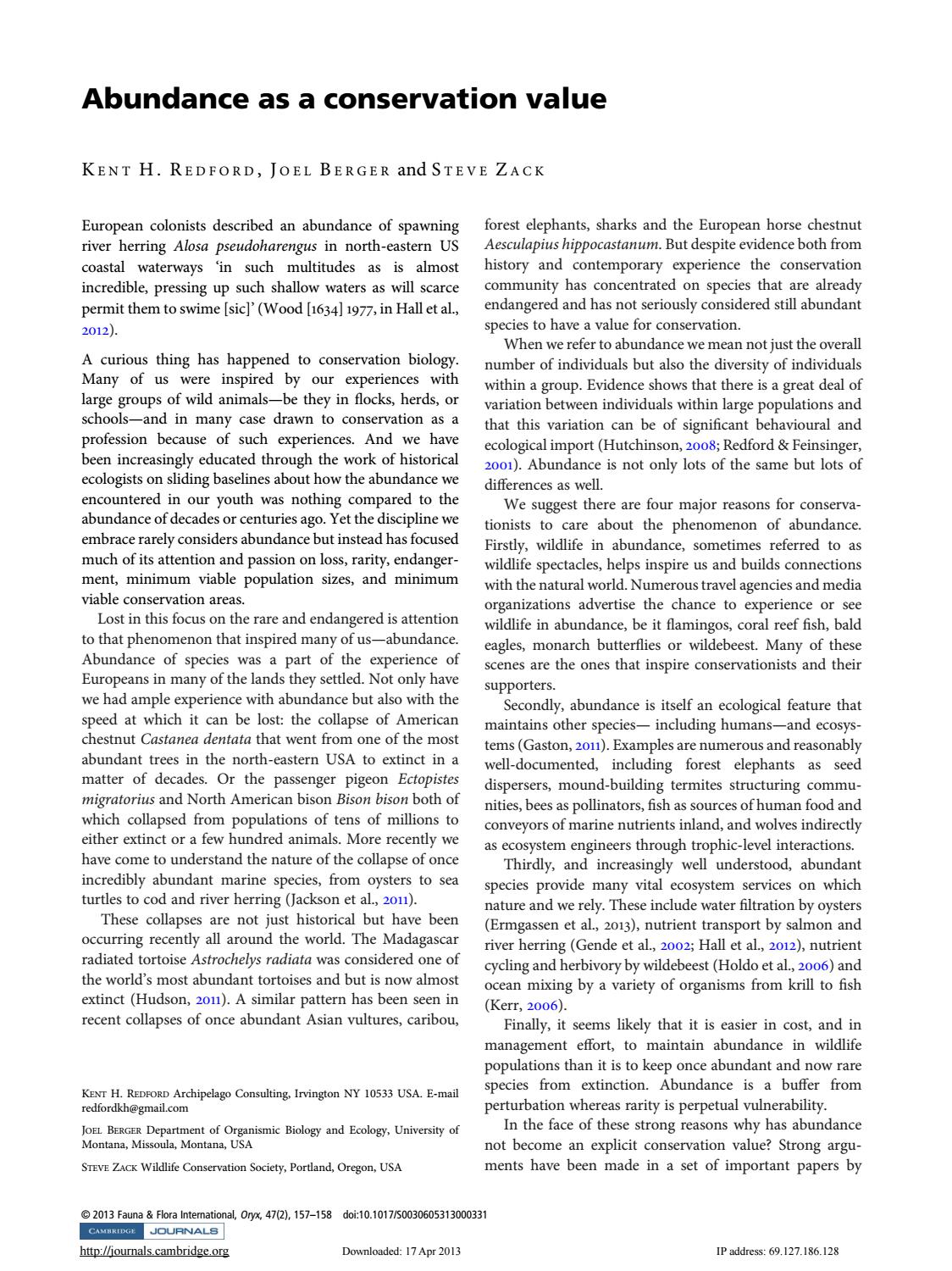Abundance as a conservation value by joelbergerconservation - Issuu