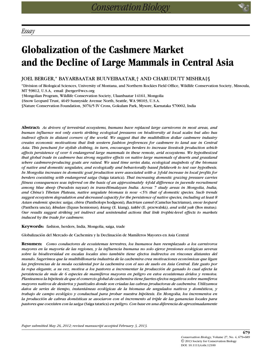 Globalization of the Cashmere Market and the Decline of Large Mammals ...