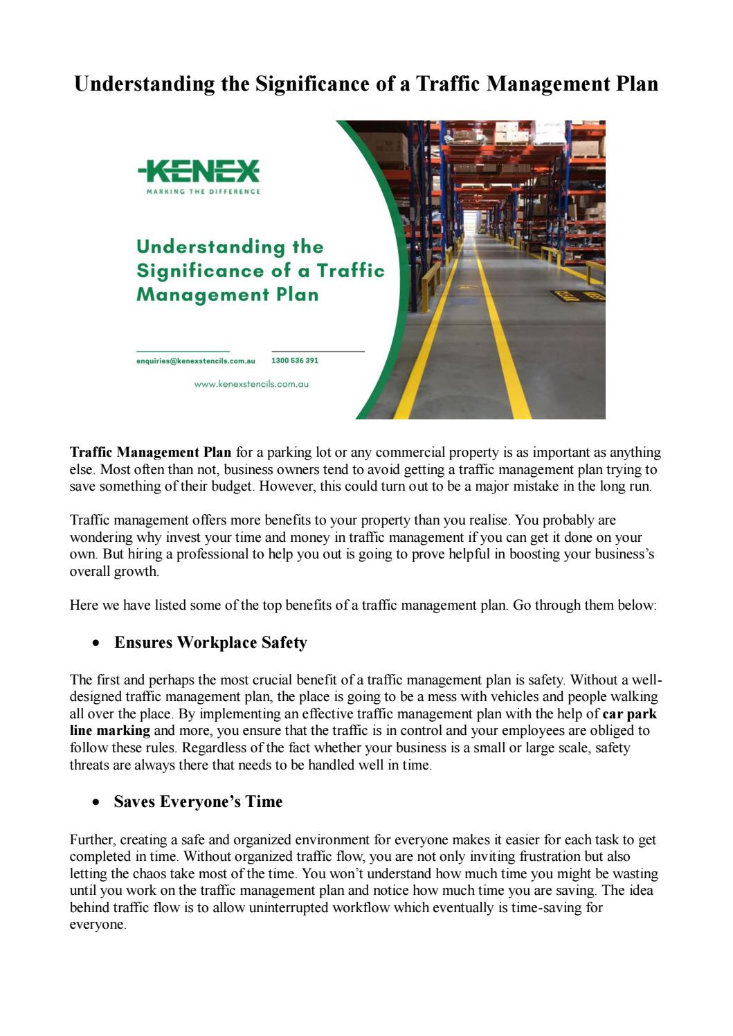 Understanding the Significance of a Traffic Management Plan. by Kenex ...