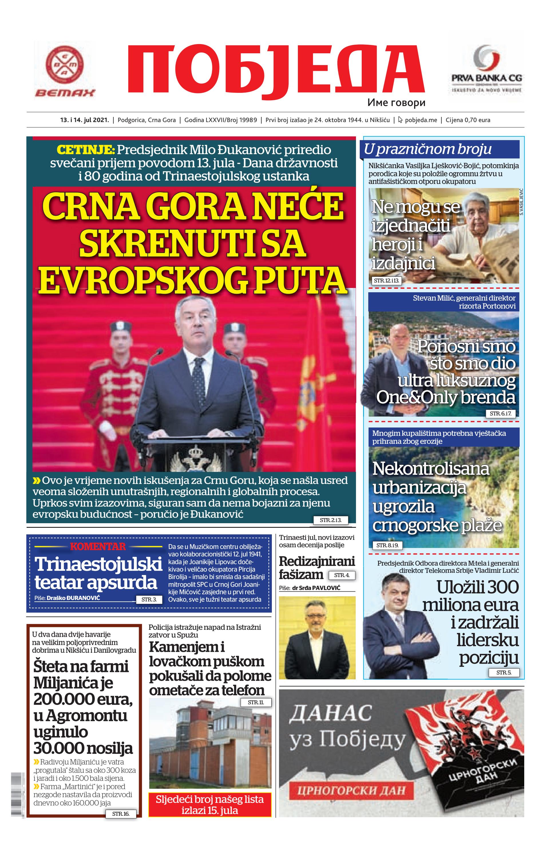 Dnevni list Pobjeda 13,14.jul 2021. by Pobjeda - Issuu
