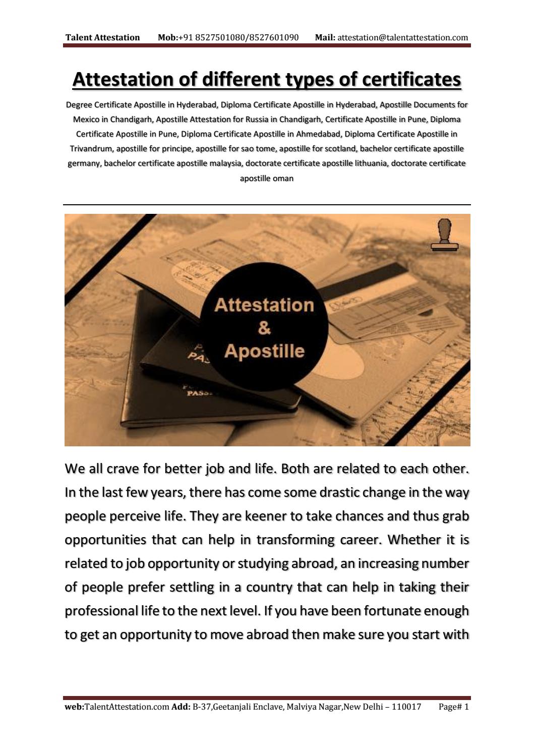 Attestation of different types of certificates by Talent Attestation ...