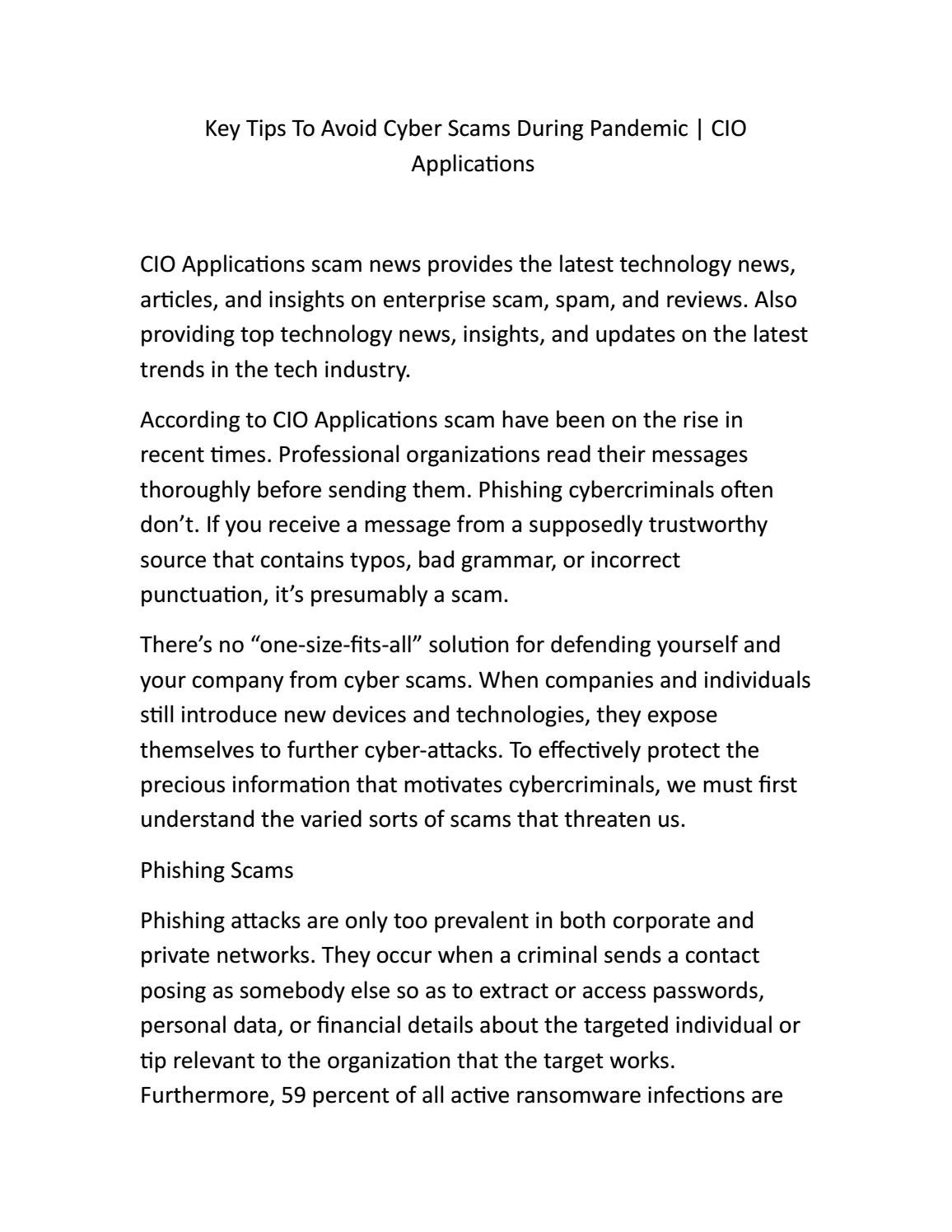 Key Tips To Avoid Cyber Scam During Pandemic | CIO Applications by jack ...