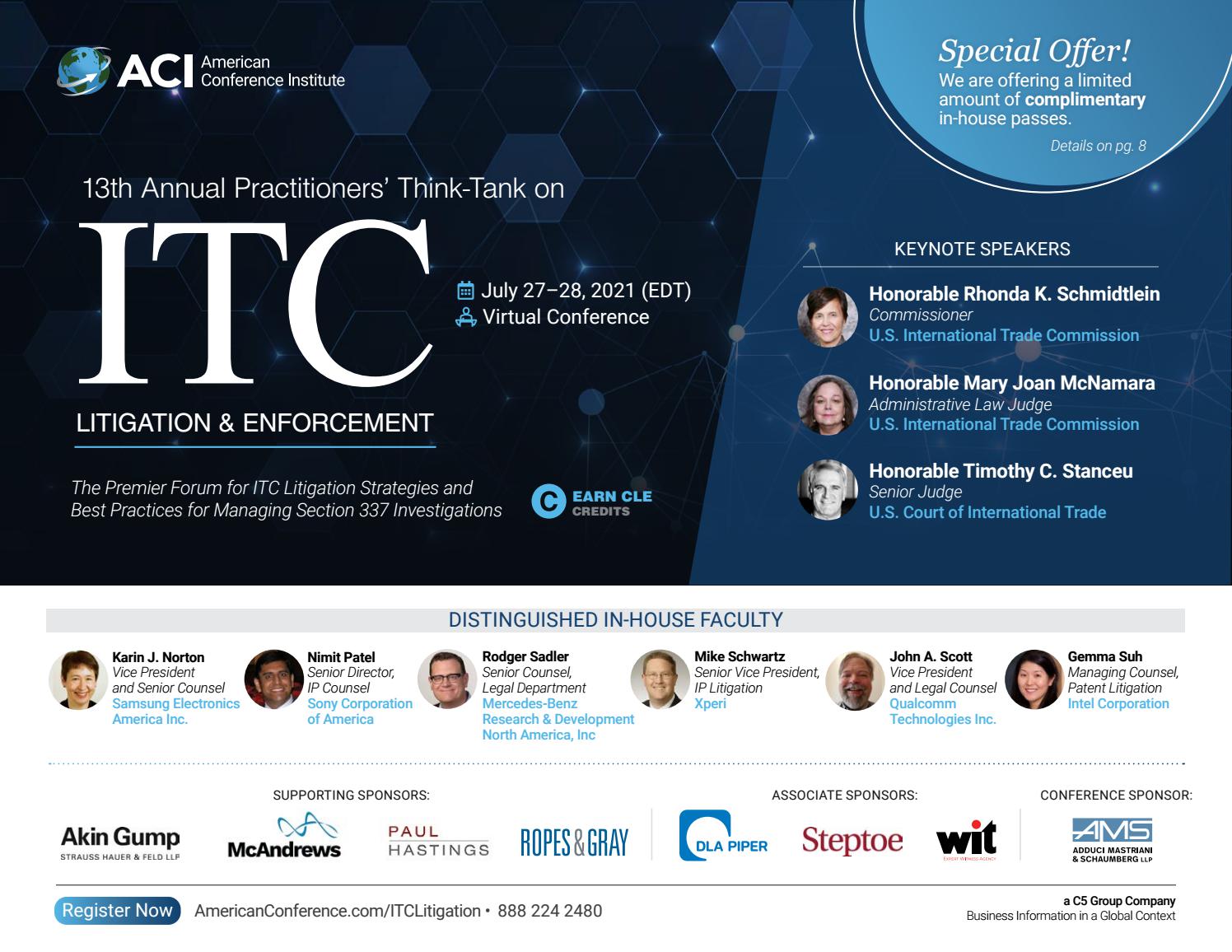 13th Annual Practitioners' Think Tank on ITC Litigation and Enforcement ...