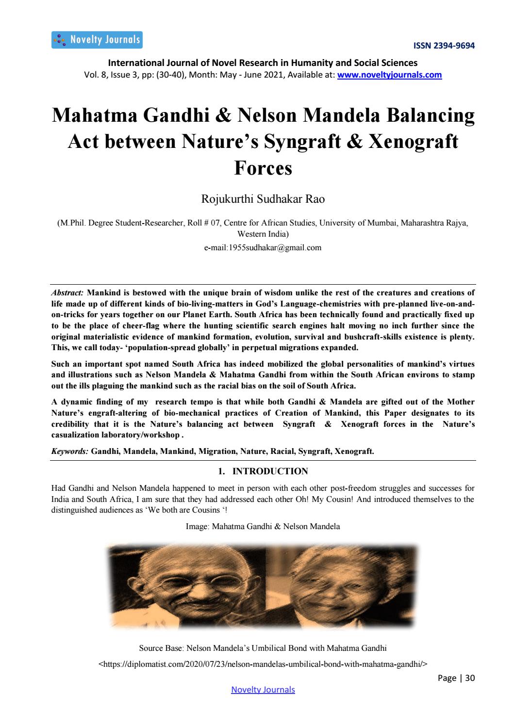 Mahatma Gandhi & Nelson Mandela Balancing Act between Nature’s Syngraft ...