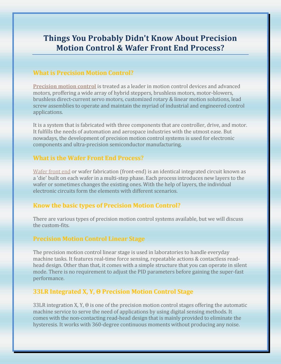 Things You Probably Didn't Know About Precision Motion Control & Wafer ...