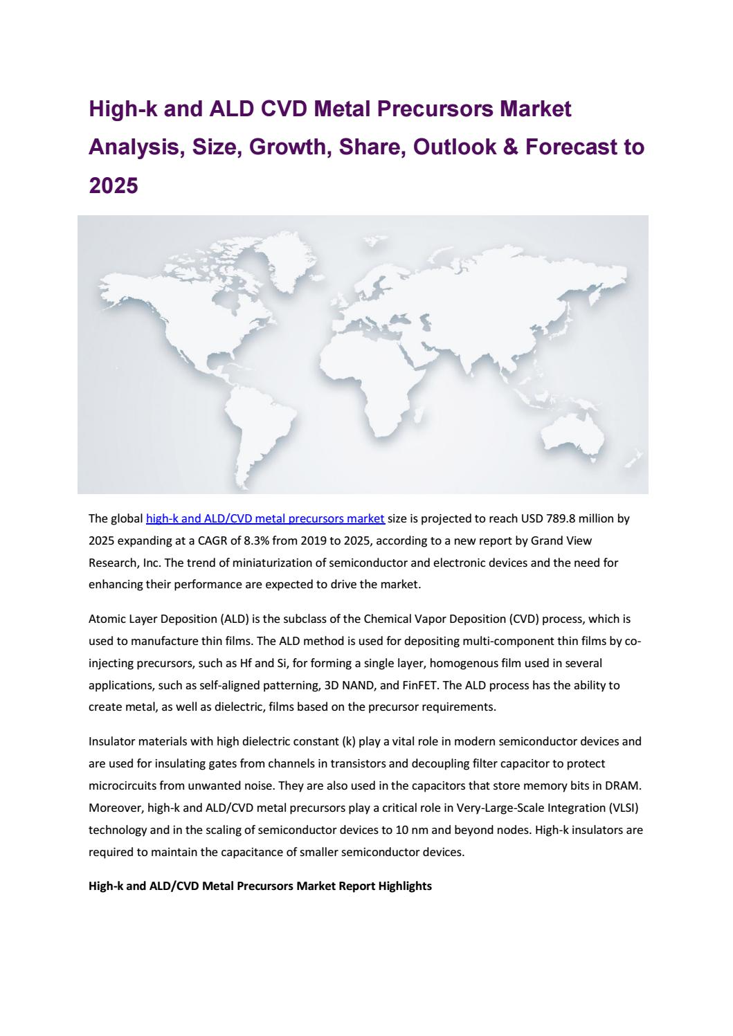 High-k and ALD CVD Metal Precursors Market Boosting Growth, Trends, And ...