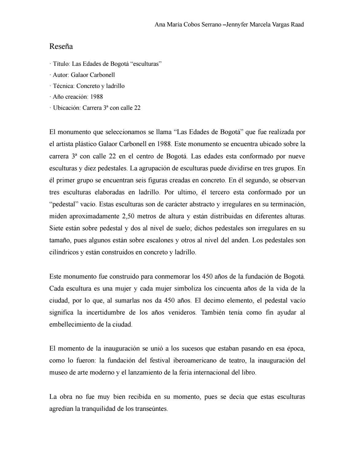 Reseña obra " Las edades de Bogotá" (esculturas) by Ana Maria Cobos - Issuu