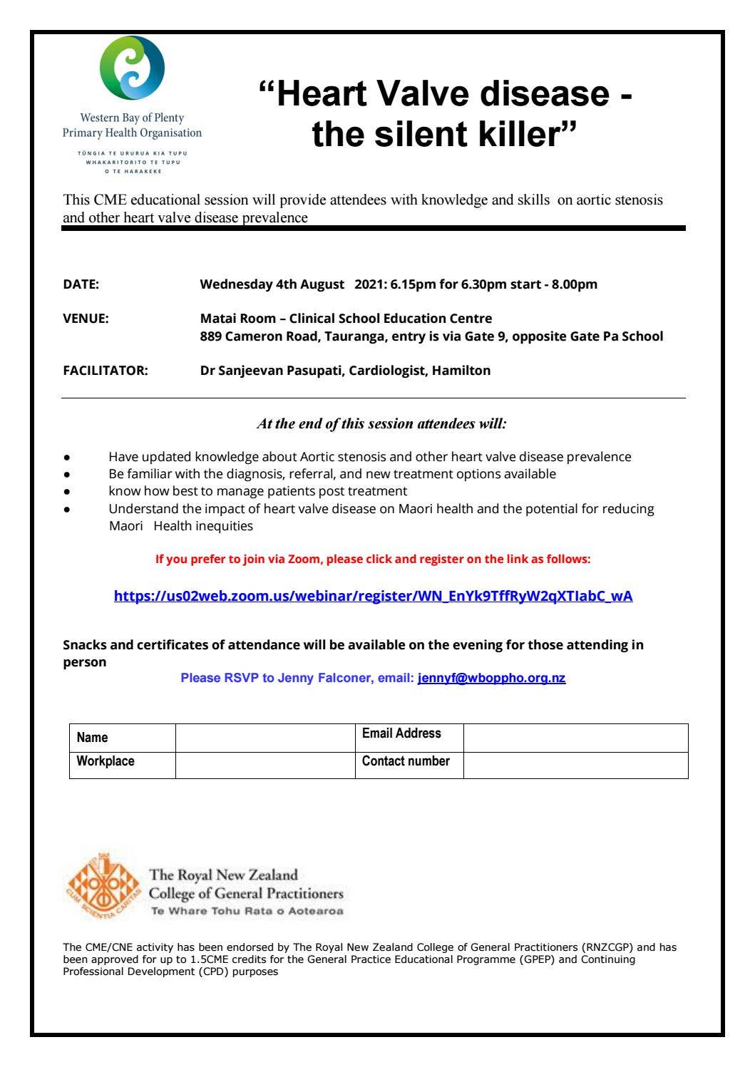 Flyer for CME Heart Valve disease education Dr Pasupati – 4th August ...