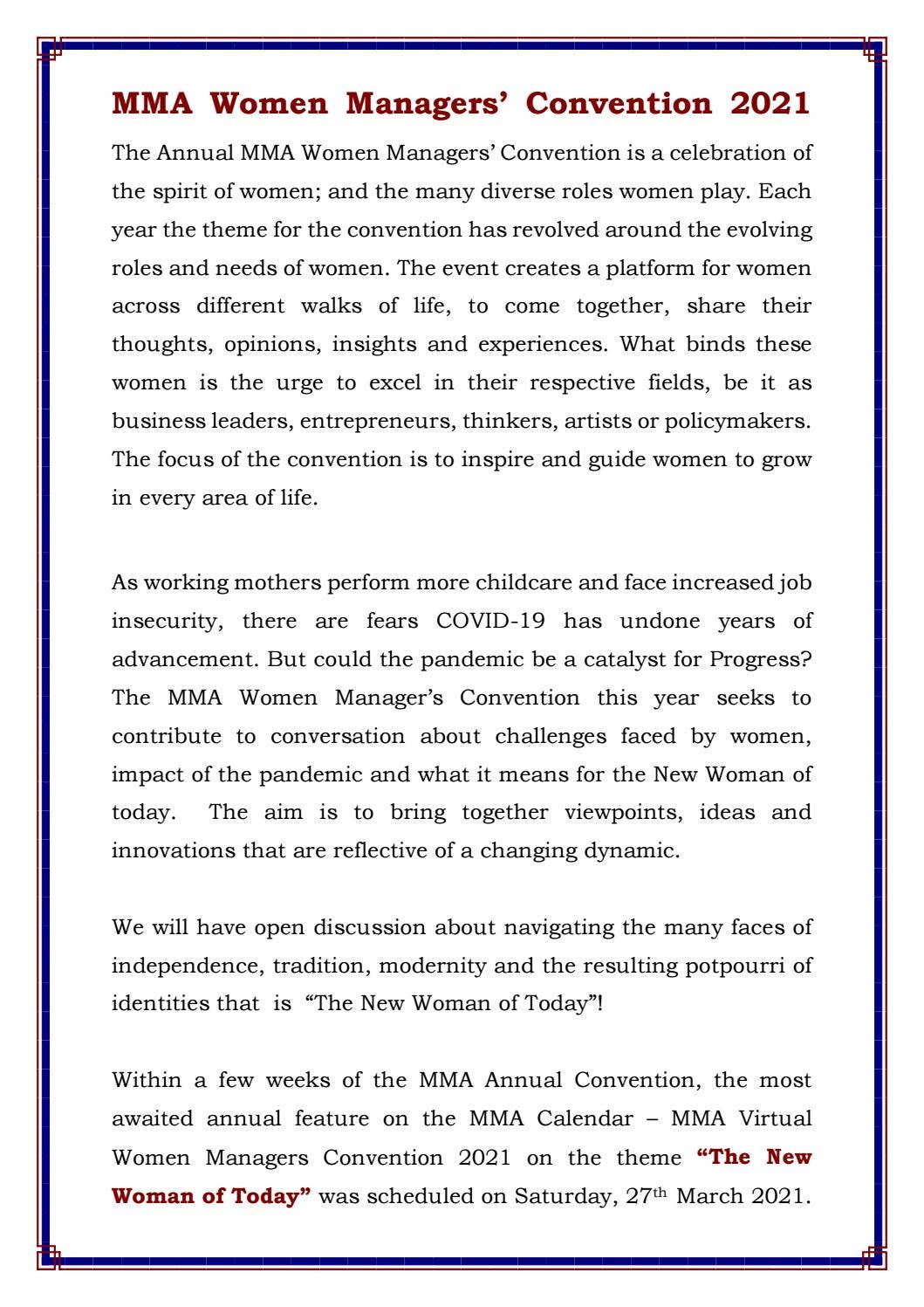 MMA Women Managers Convention 2021 - report link by Madras Management ...