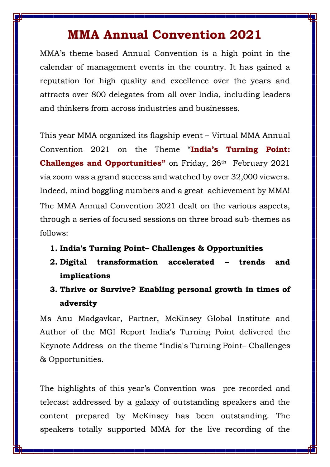 MMA Annual Convention 2021 - report link by Madras Management ...