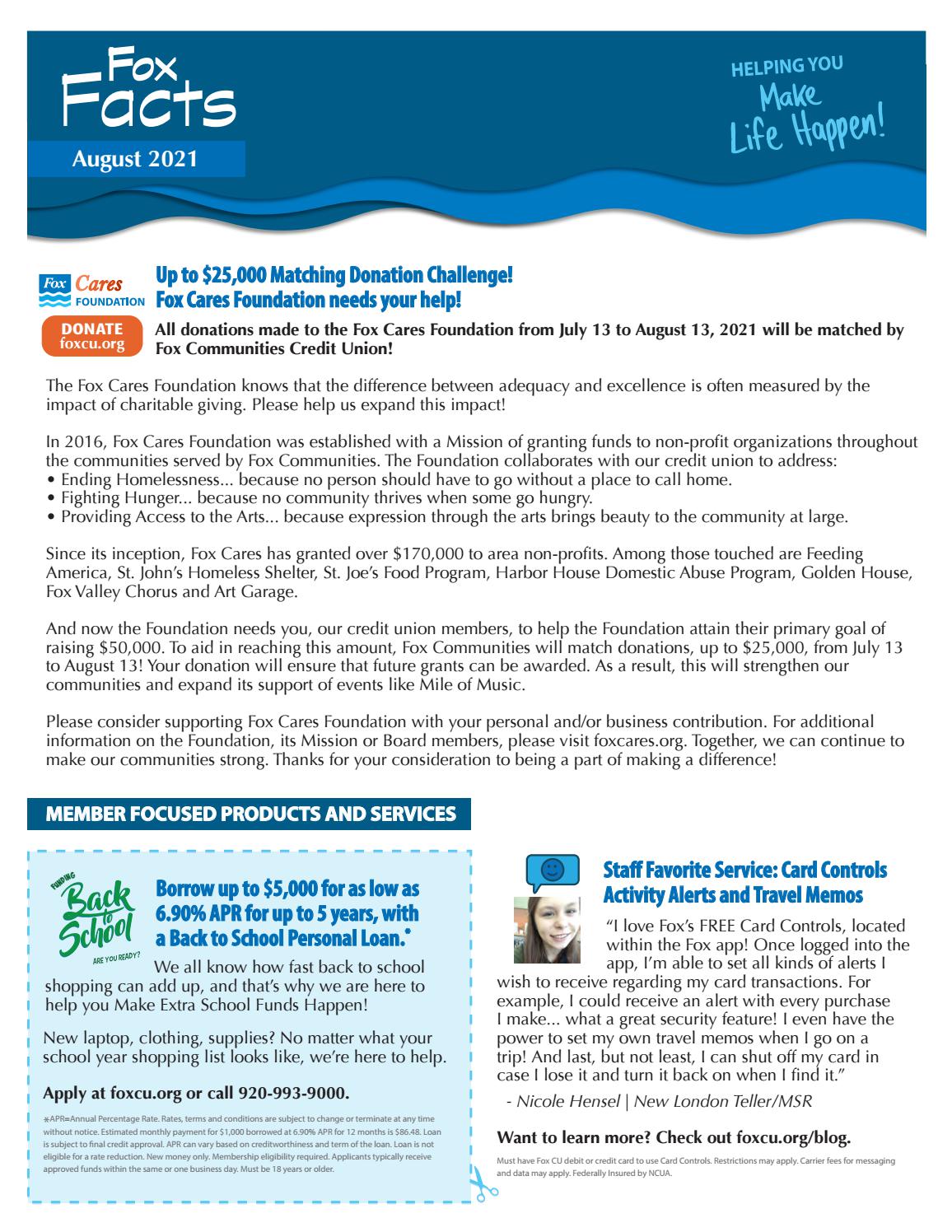 Fox Facts Newsletter - August 2021 by Fox Communities Credit Union - Issuu