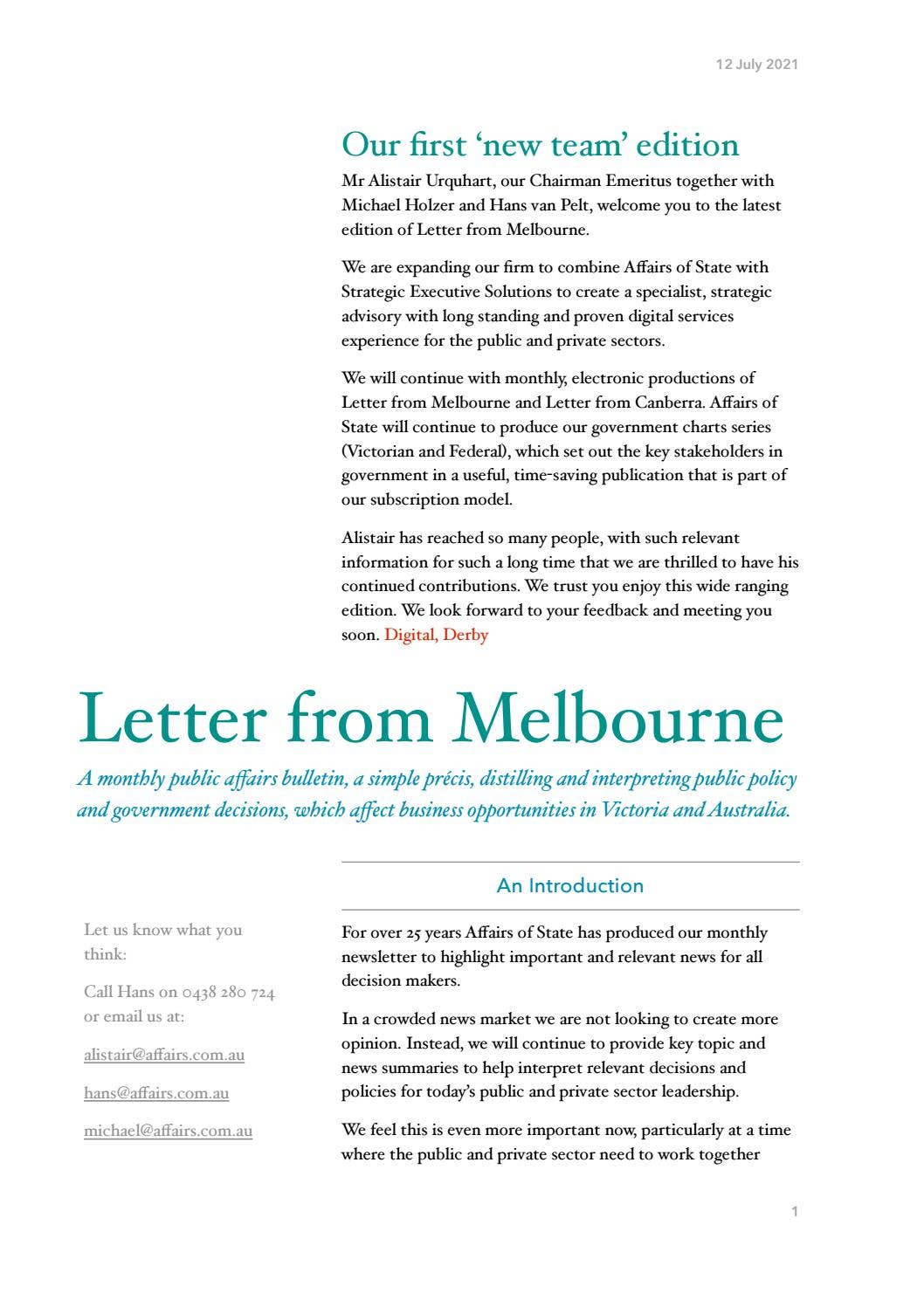 Letter from Melbourne by Michael Holzer - Issuu