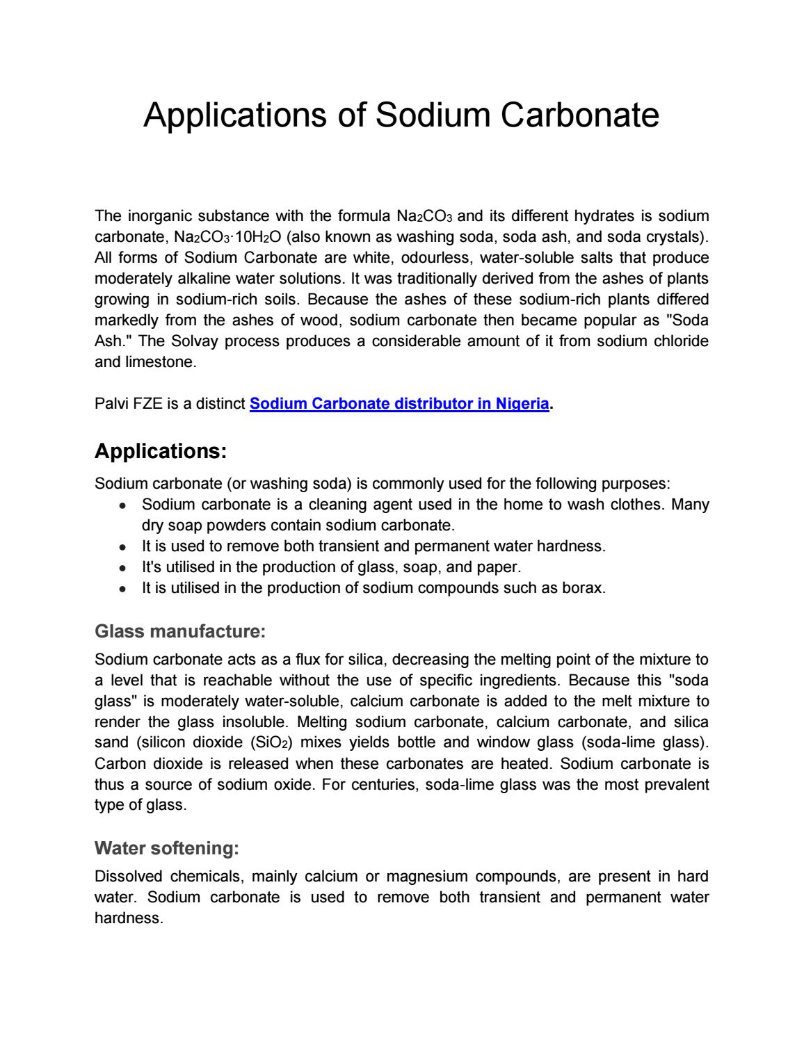 Applications of Sodium Carbonate by Palvi Fze - Issuu