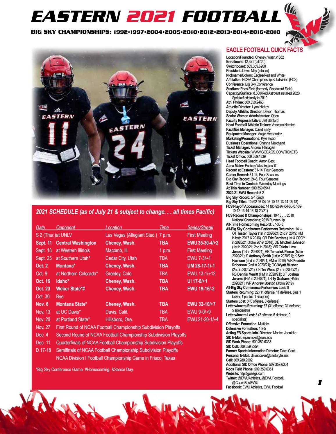 2021 Eastern Washington University Football Fact Book (posted July 22 ...