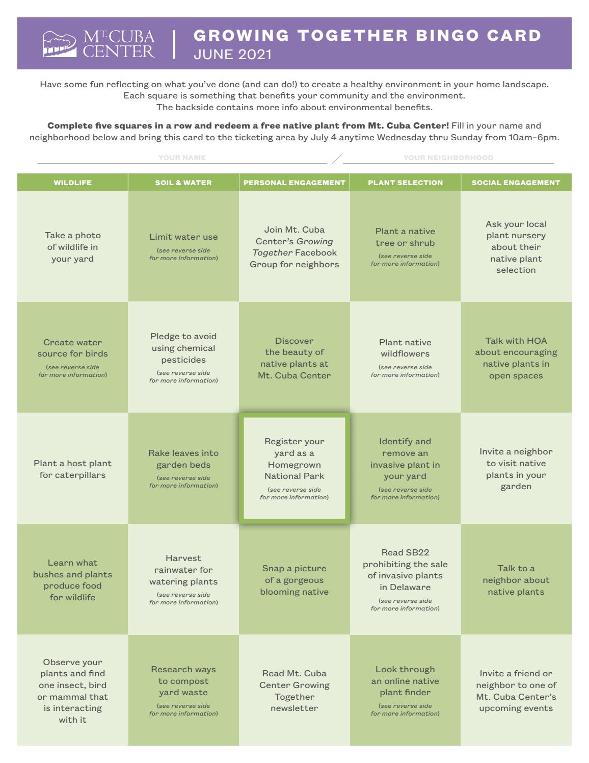 Growing Together Newsletter: Summer Bingo Card by Mt. Cuba Center - Issuu