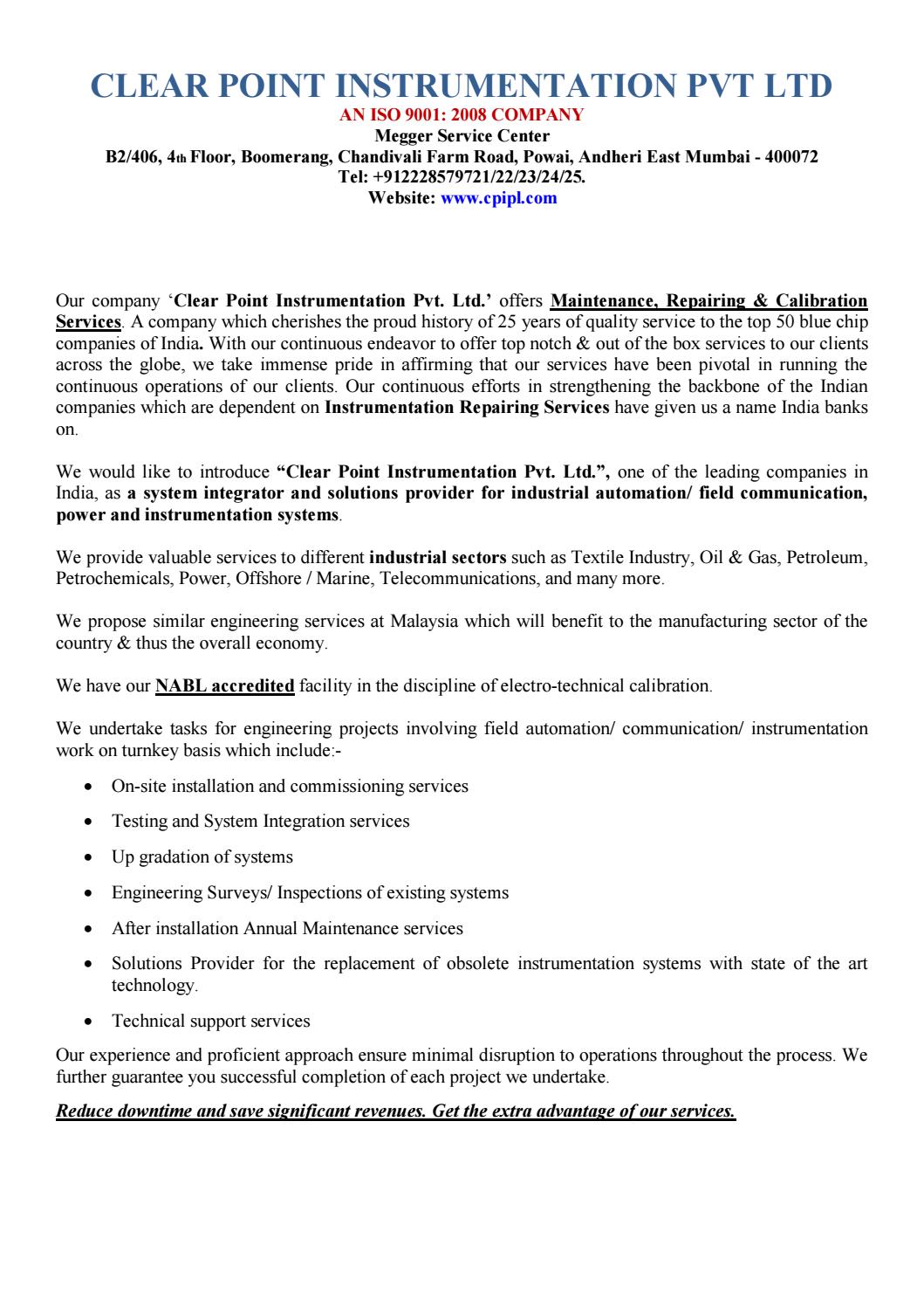 CPIPL - Introduction Letter by Clear-Point-Instrumentation - Issuu