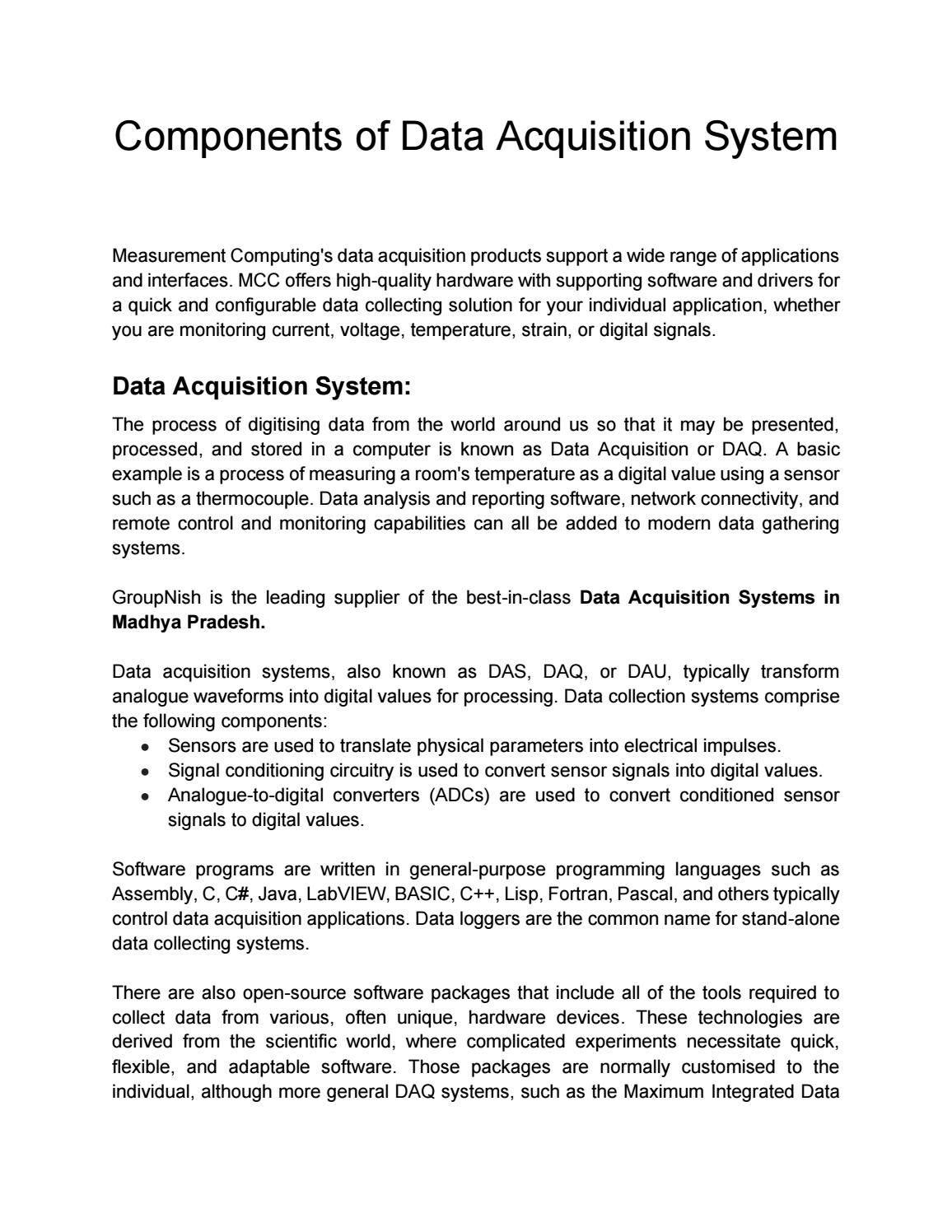 Components of Data Acquisition System by Group Nish - Issuu
