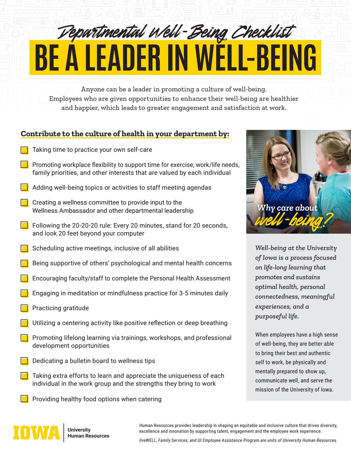 liveWELL Departmental Employee Well-Being Checklist by liveWELL program ...