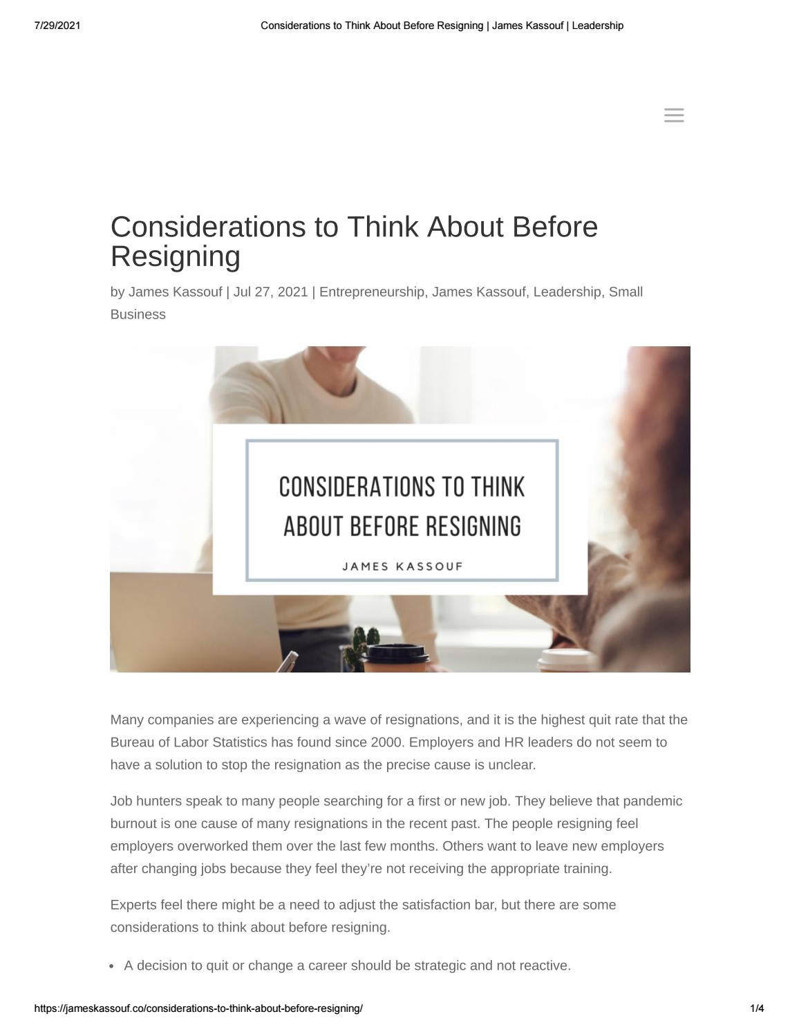 Considerations To Think About Before Resigning by JamesKassouf - Issuu