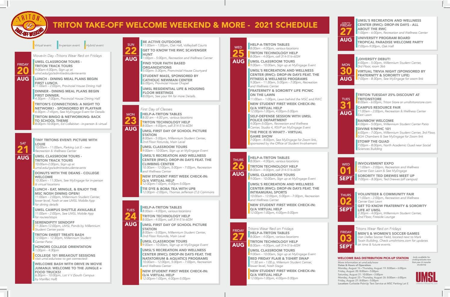 UMSL Triton Take-Off Welcome Weekend 2021 Schedule by UMSL New Student ...