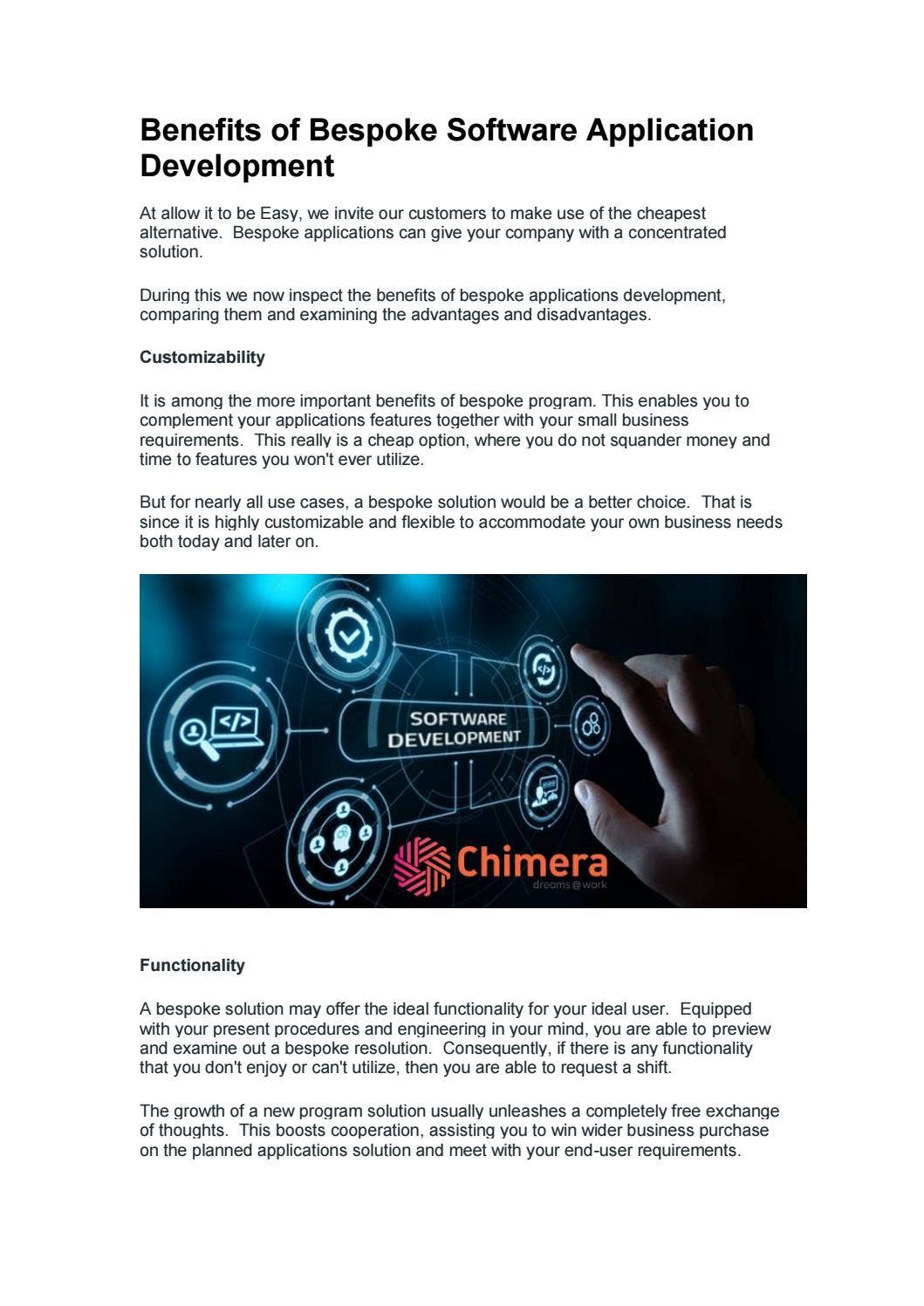 Benefits of Bespoke Software Application Development by chimeratechnologies - Issuu