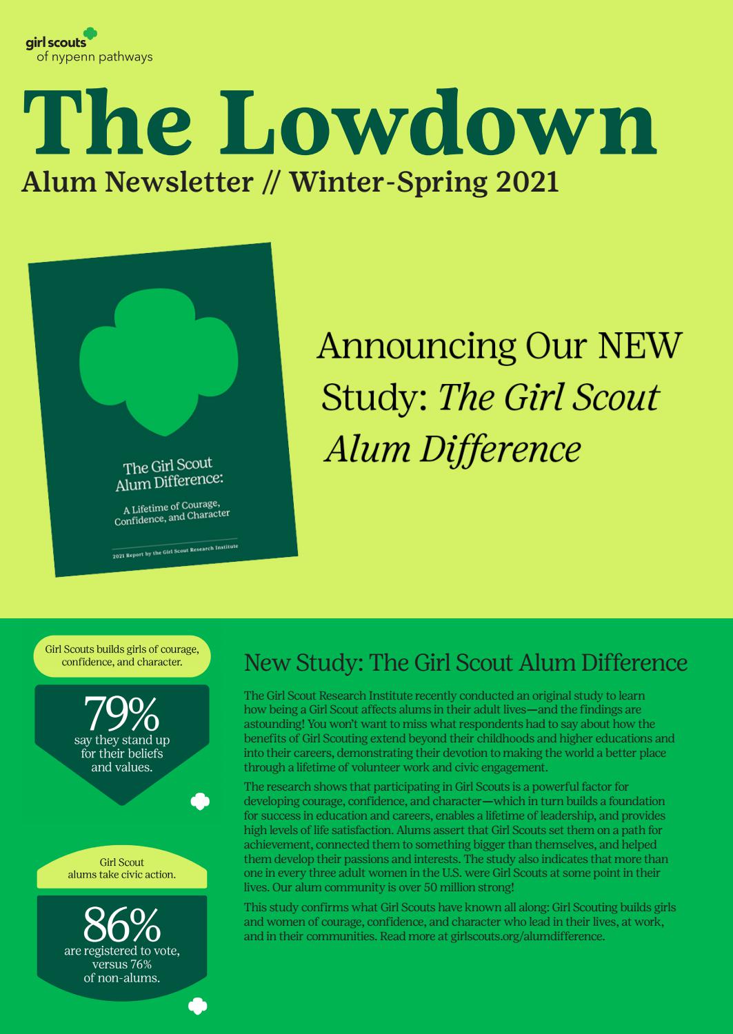 The Lowdown Alum Newsletter // Winter-Spring 2021 by Girl Scouts of NYPENN Pathways - Issuu