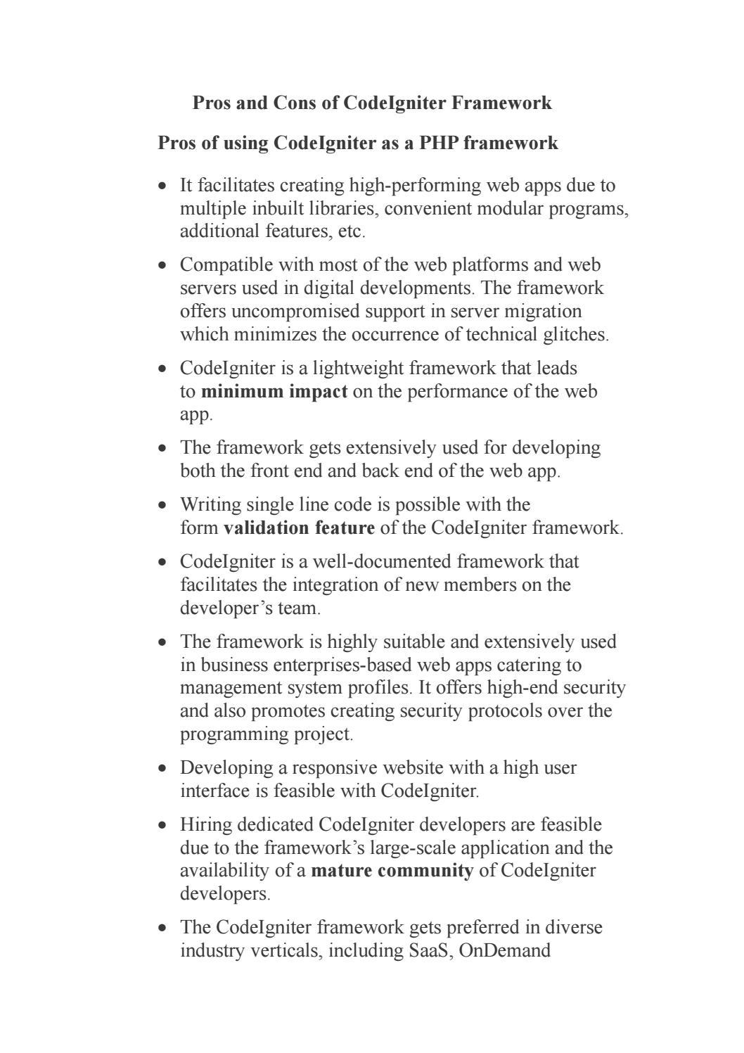 Pros And Cons Of Codeigniter Framework By Kadamtech Issuu 