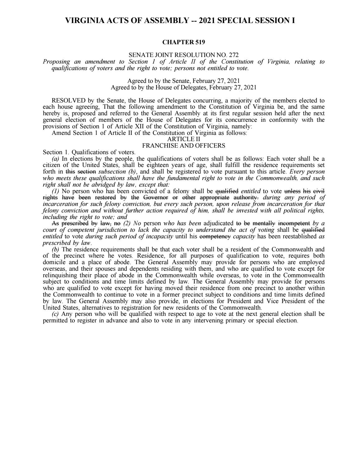 SENATE JOINT RESOLUTION NO. 272 by Norfolk Circuit Court Clerk's Office ...