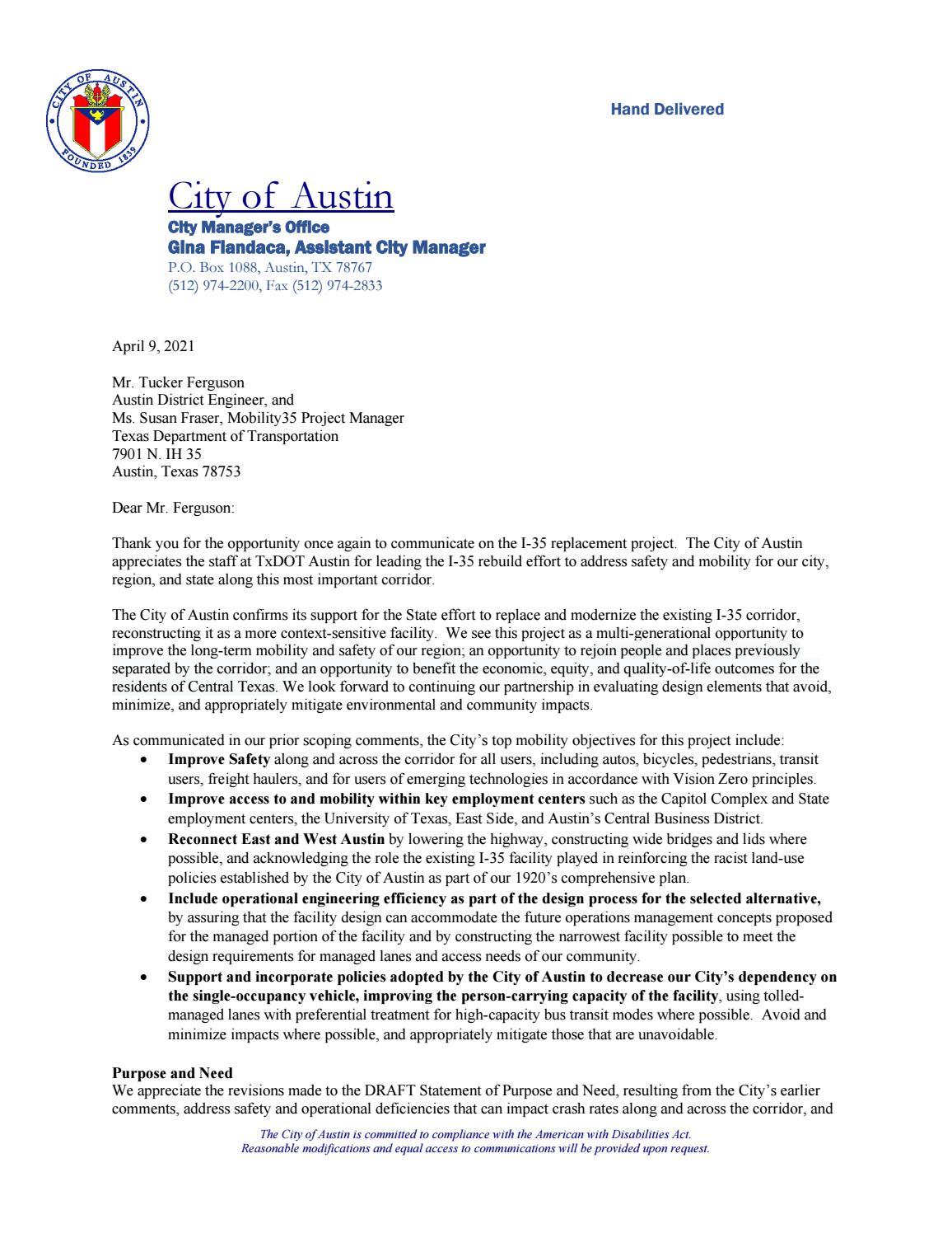 City of Austin Letter to TxDOT, Spring 2021 by reconnectaustin - Issuu