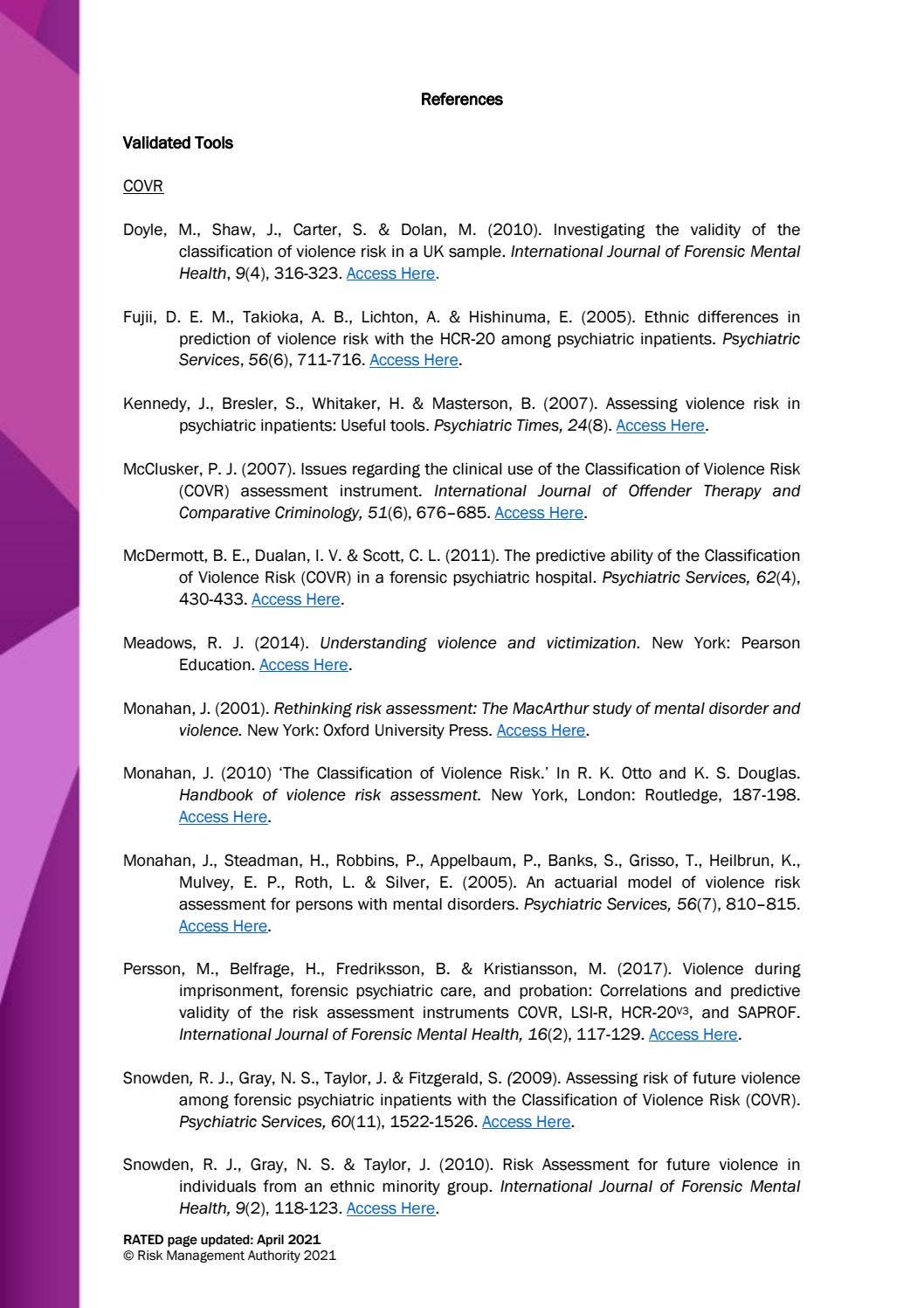 Violence Risk - References by Risk Management Authority - Issuu