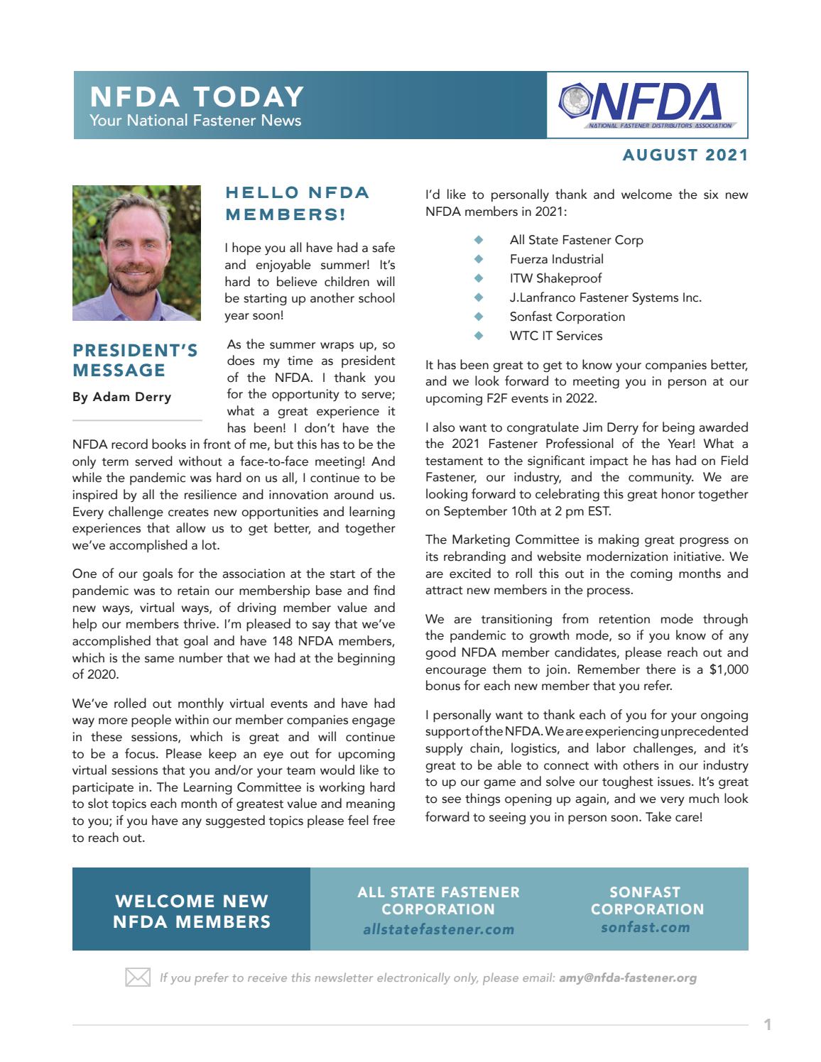 August 2021 NFDA Today by National Fastener Distributors Association - Issuu