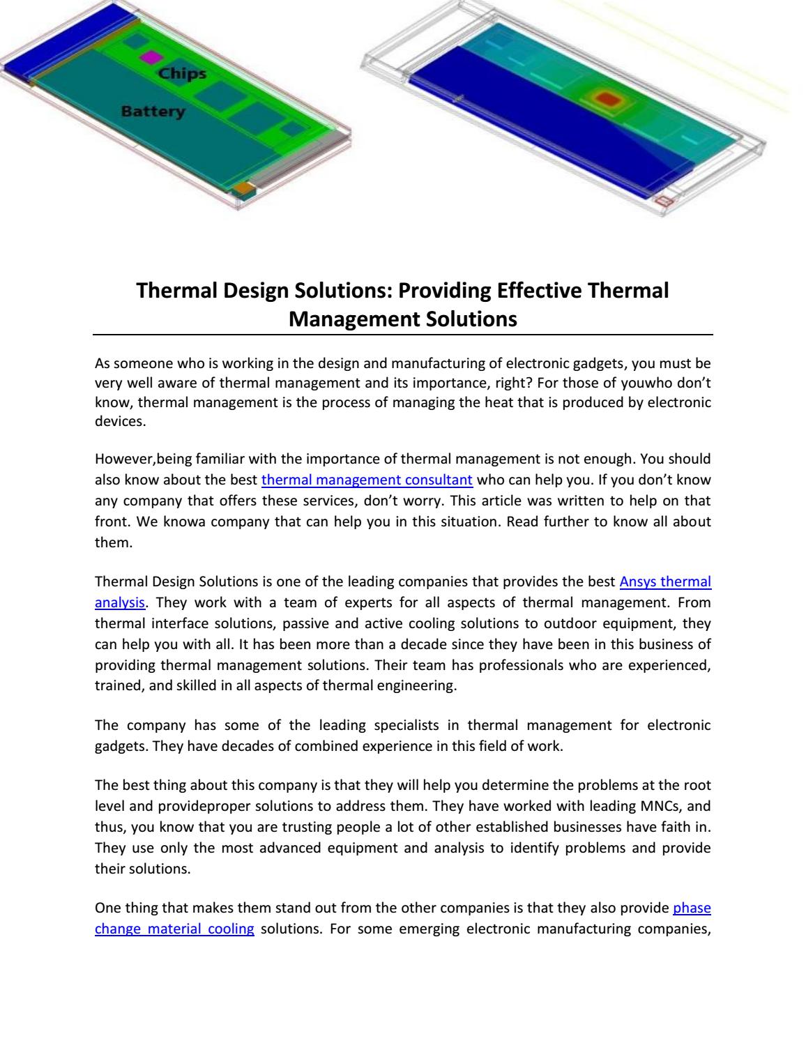 Thermal Design Solutions: Providing Effective Thermal Management ...