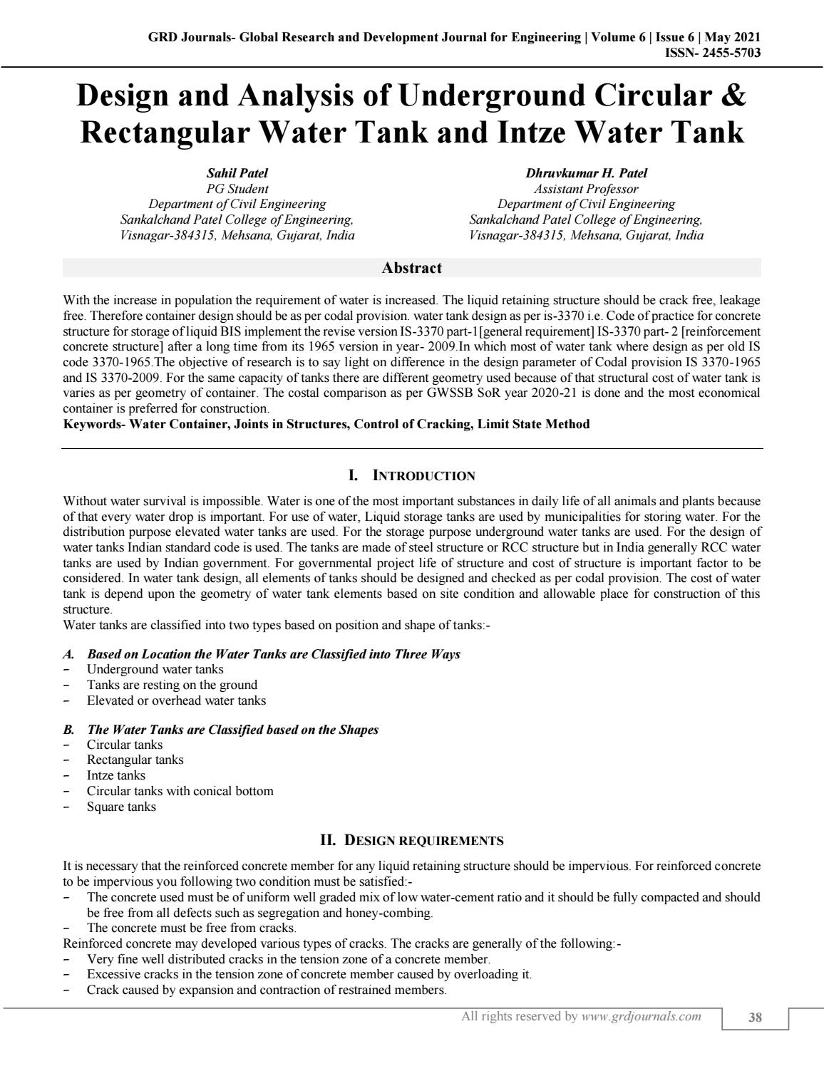 Design and Analysis of Underground Circular & Rectangular Water Tank ...